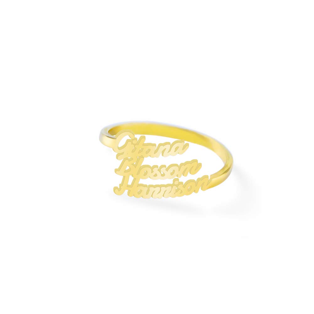 DUGISOWE 14K Solid Gold Personalized Custom Double Name Ring for Women High Polish Two Name Ring/Three Name Ring 10K 18K Yellow Gold Custom Name Statement Ring, Size 4-12 (Style 2-White Gold)
