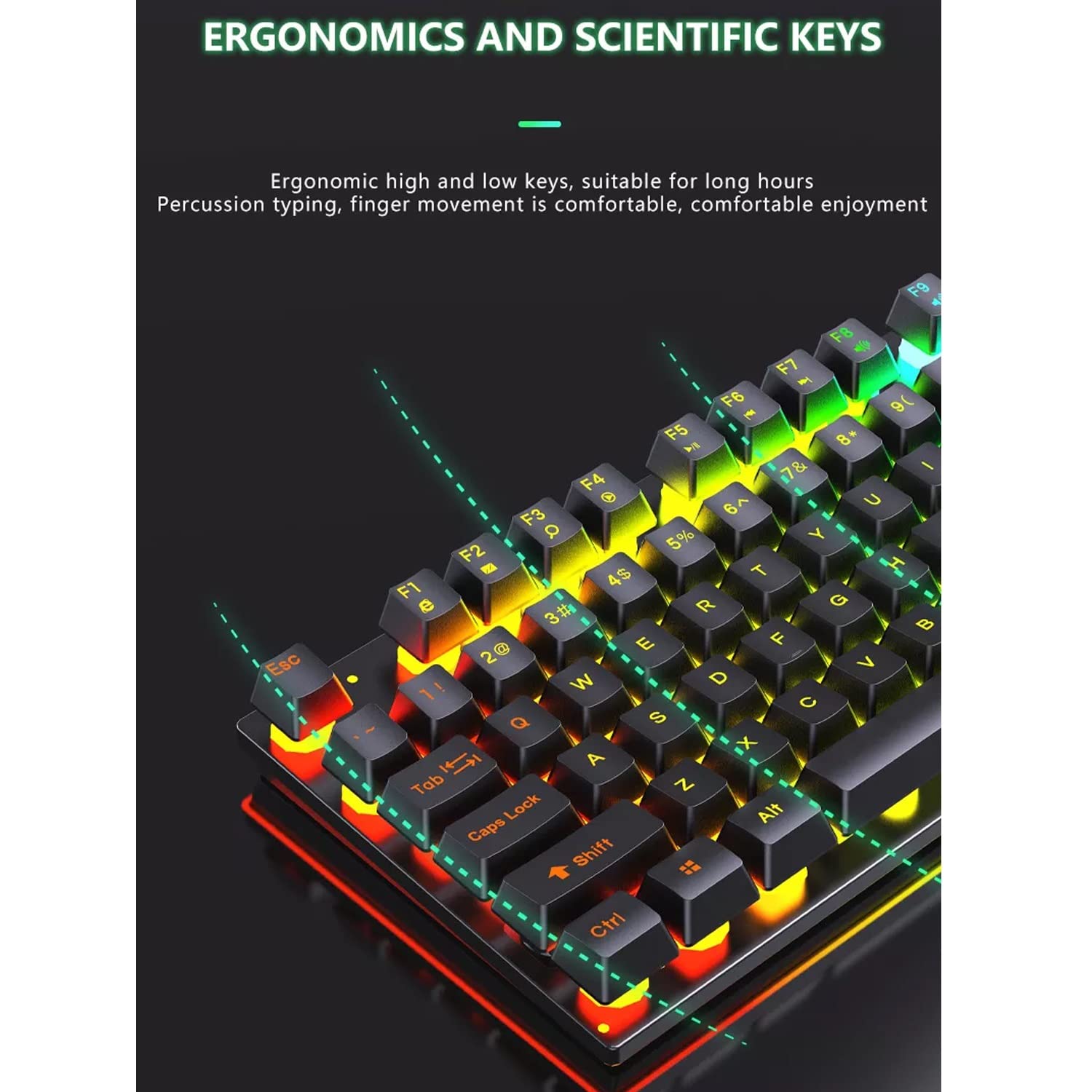 EXHNLE Wired Gaming Keyboard Mouse Combo LED Rainbow Backlit Gaming Keyboard RGB Gaming Mouse, USB Wired Backlit Keyboard (Color : Black)
