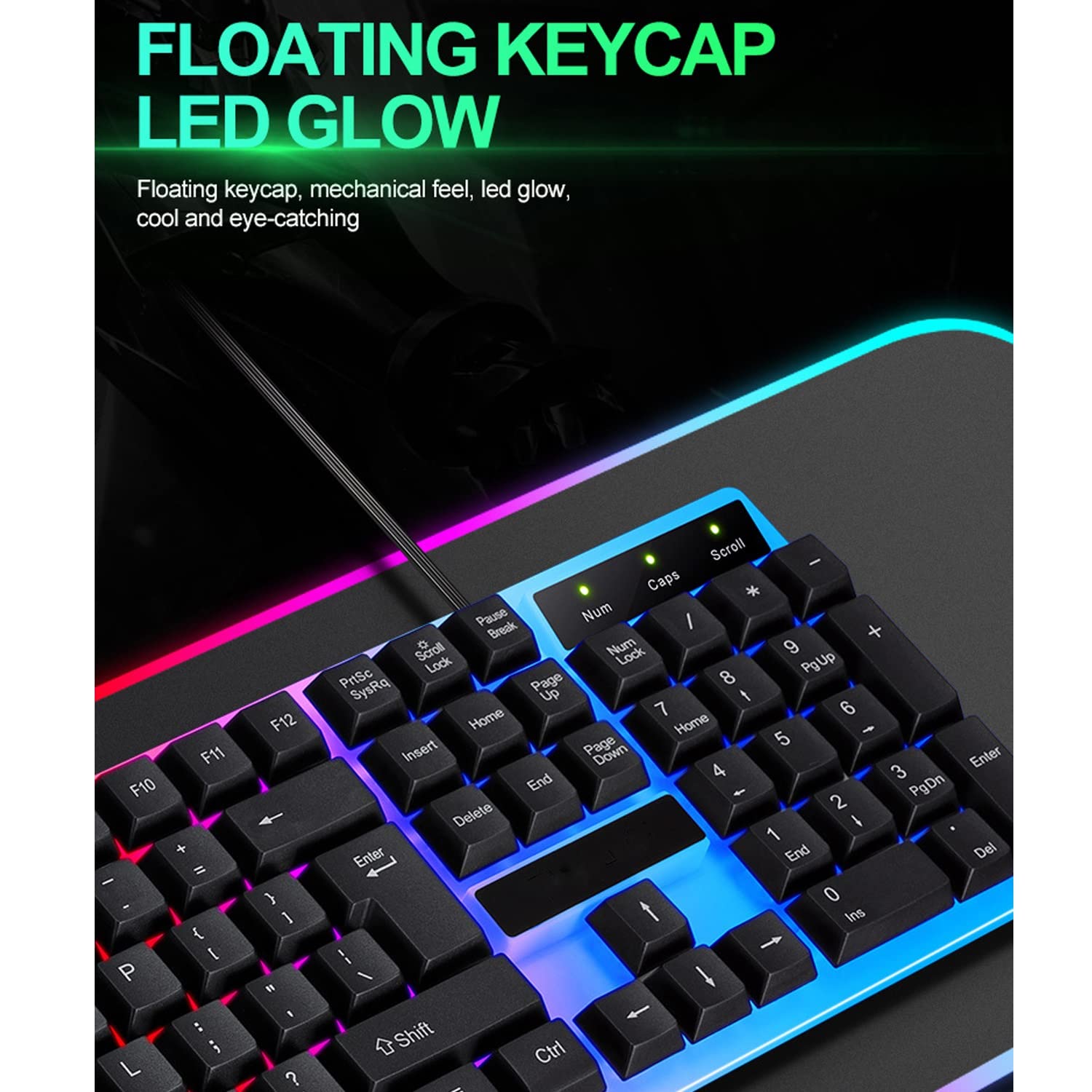 EXHNLE Wired Gaming Keyboard Mouse Combo LED Rainbow Backlit Gaming Keyboard RGB Gaming Mouse, with 104 Key Computer PC Gaming Keyboard for PC/Laptop (Color : Black)