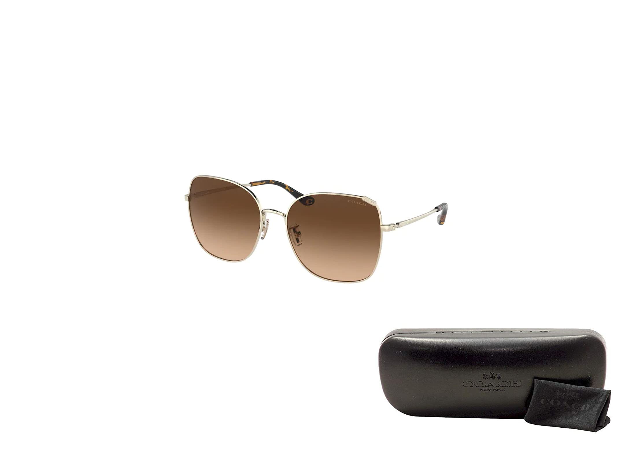 Coach HC7133 57MM 9005T5 Shiny Light Gold/Dark Brown Gradient Square Sunglasses for Women + BUNDLE With Designer iWear Eyewear Kit