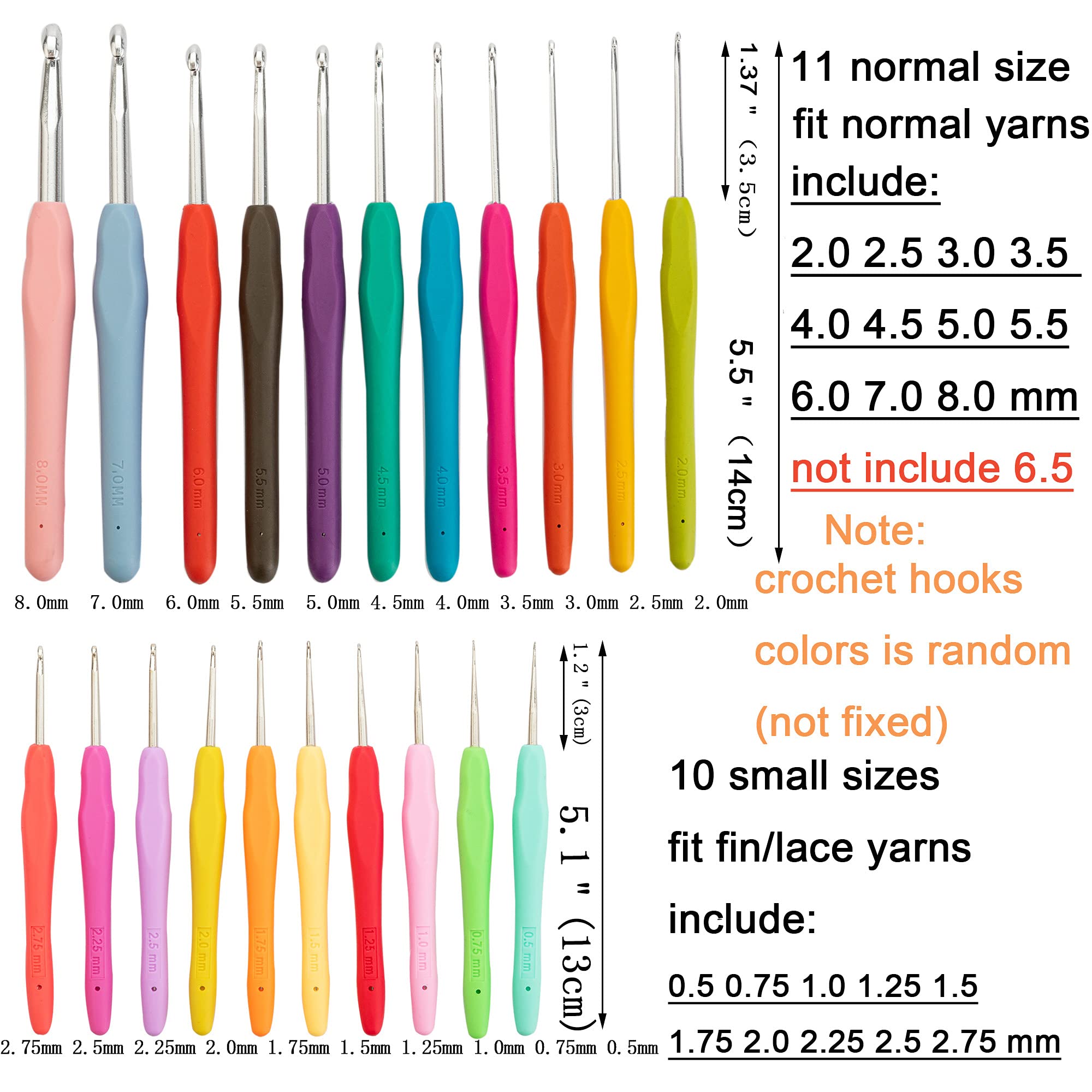 Ctcwsh Full Size Crochet Hooks Kit with Case,56-Piece Ergonomic Crochet Hook Set Size 0.5mm-8mm,Knitting Needles with Storage Bag and Accessories for Arthritic Hands,Beginners