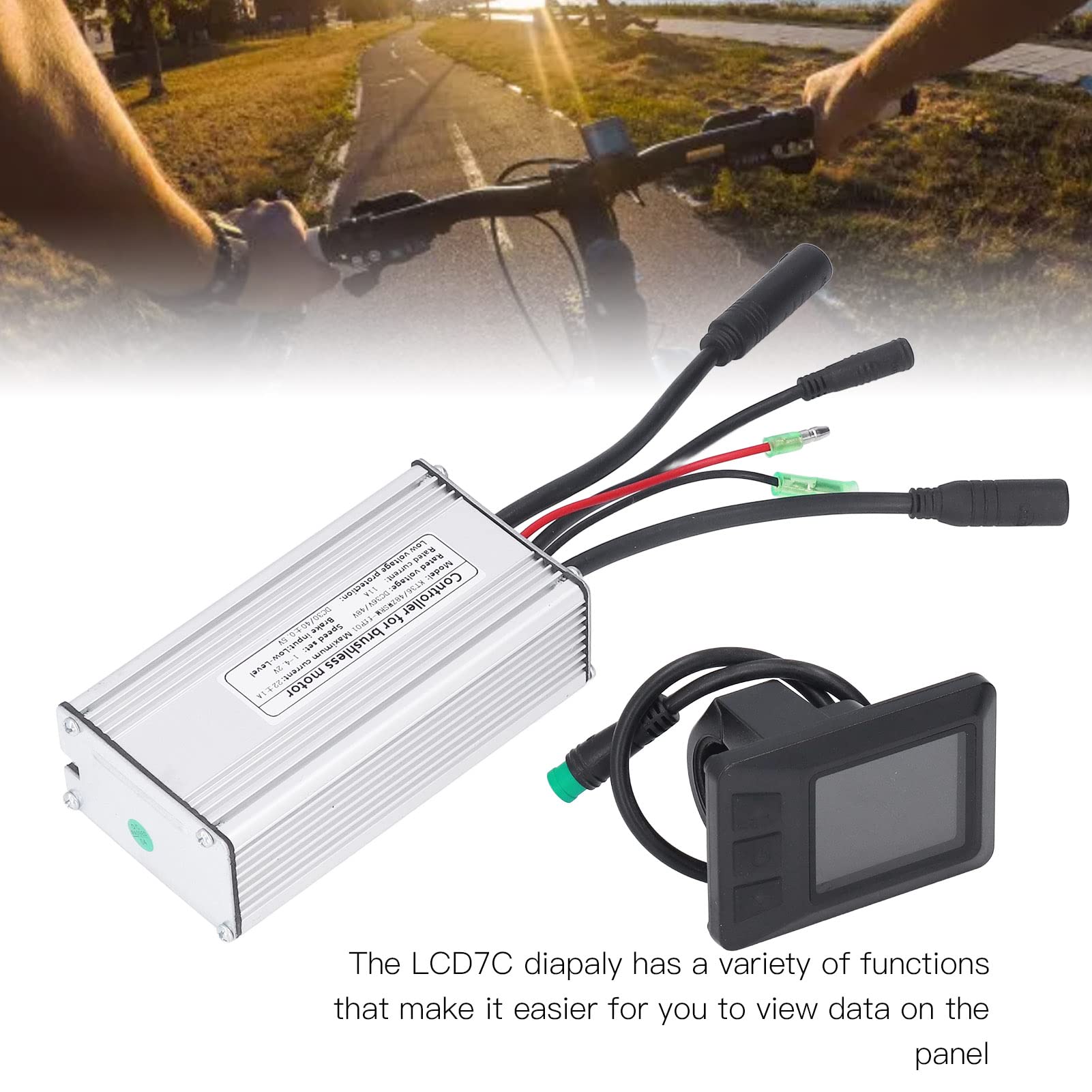 Electric Conversion Kit,36V 48V 500W Brushless Motor Controller Kit with LCD7C Display 1 to 2 Connecting Line for Electric Vehicles and Scooters