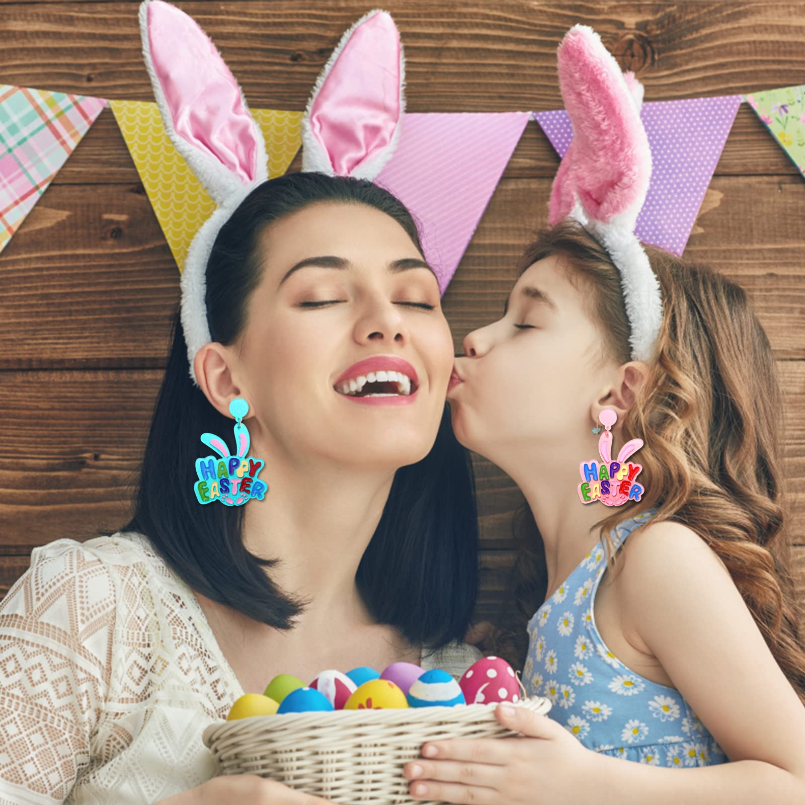 Easter Earrings For Women Easter Bunny Earrings Resin Easter Drop Dangle Earring Colorful Enamel Cute Easter Holiday Party Jewelry Gift (B-Blue)