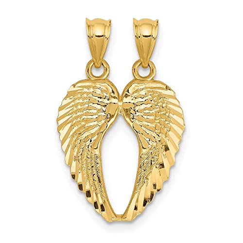 Extel Yellow Gold Break Apart Diamond-cut Wings Pendant Charm, Made in USA