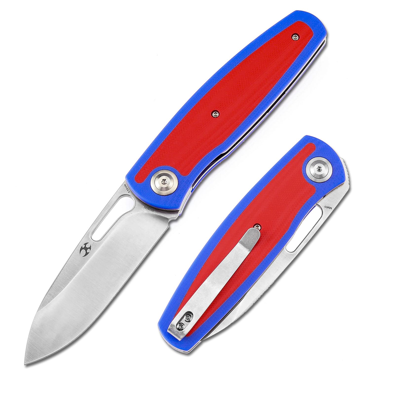 KANSEPT Mato Pocket Folding Knives for Men EDC Camping Folding Knife 3.3'' Satin CPM-S35VN Material Pocket Folding Knife with Blue and Red G10 Handle Everyday Carry K1050A1