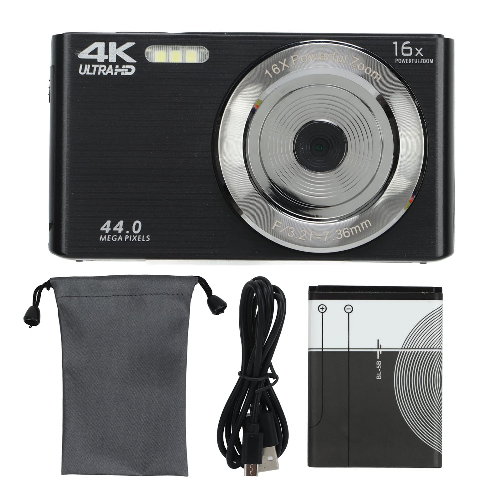 Digital Camera 4K 44MP HD Mini Camera,2.8 Inch 16X Digital Zoom Shock Proof Compact Camera,Pocket Vlogging Camera for Photography (Black)