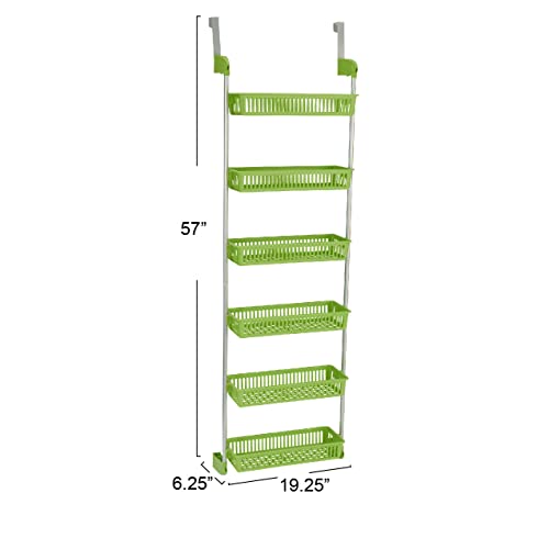 Household Essentials 5 Tier Storage Tower Metal, Grey Shelf β Black Frame, Ashwood & 6-Tier Basket Over-The-Door Organizer, Lime