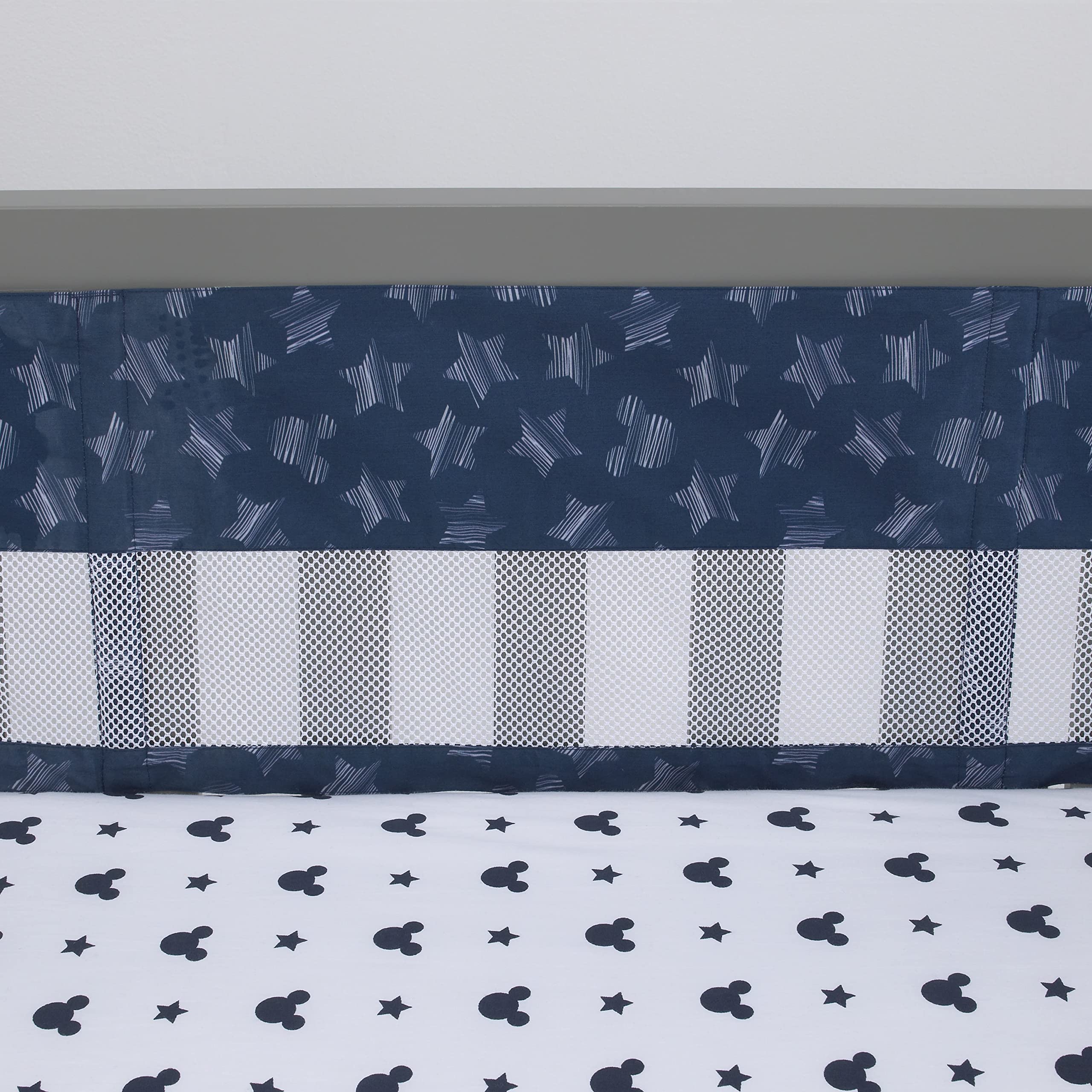 Disney Mickey Mouse Hello World Navy and White Stars Secure Me Crib Liner