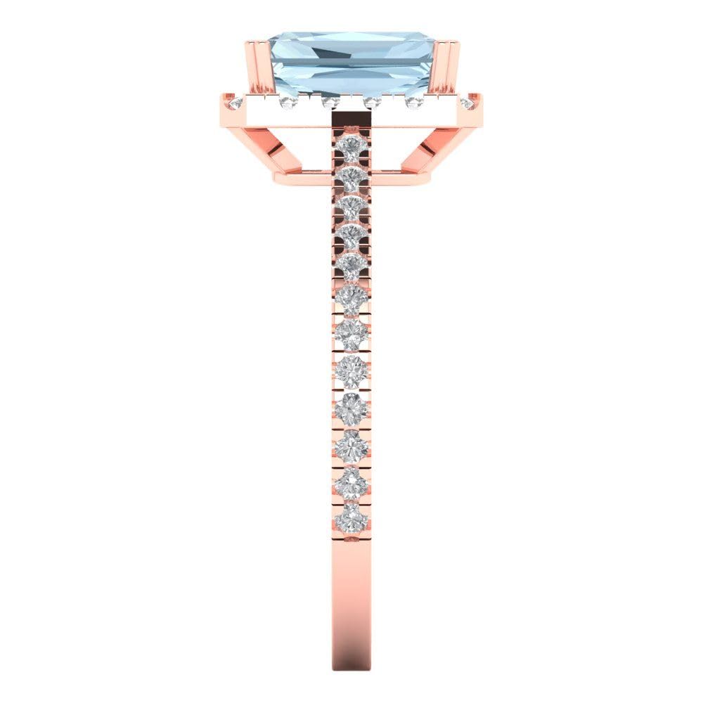 Clara Pucci 1.92ct Emerald Cut Solitaire Halo Natural Sky Blue Topaz Designer Wedding Bridal art deco Anniversary Ring 14k Rose Gold 7