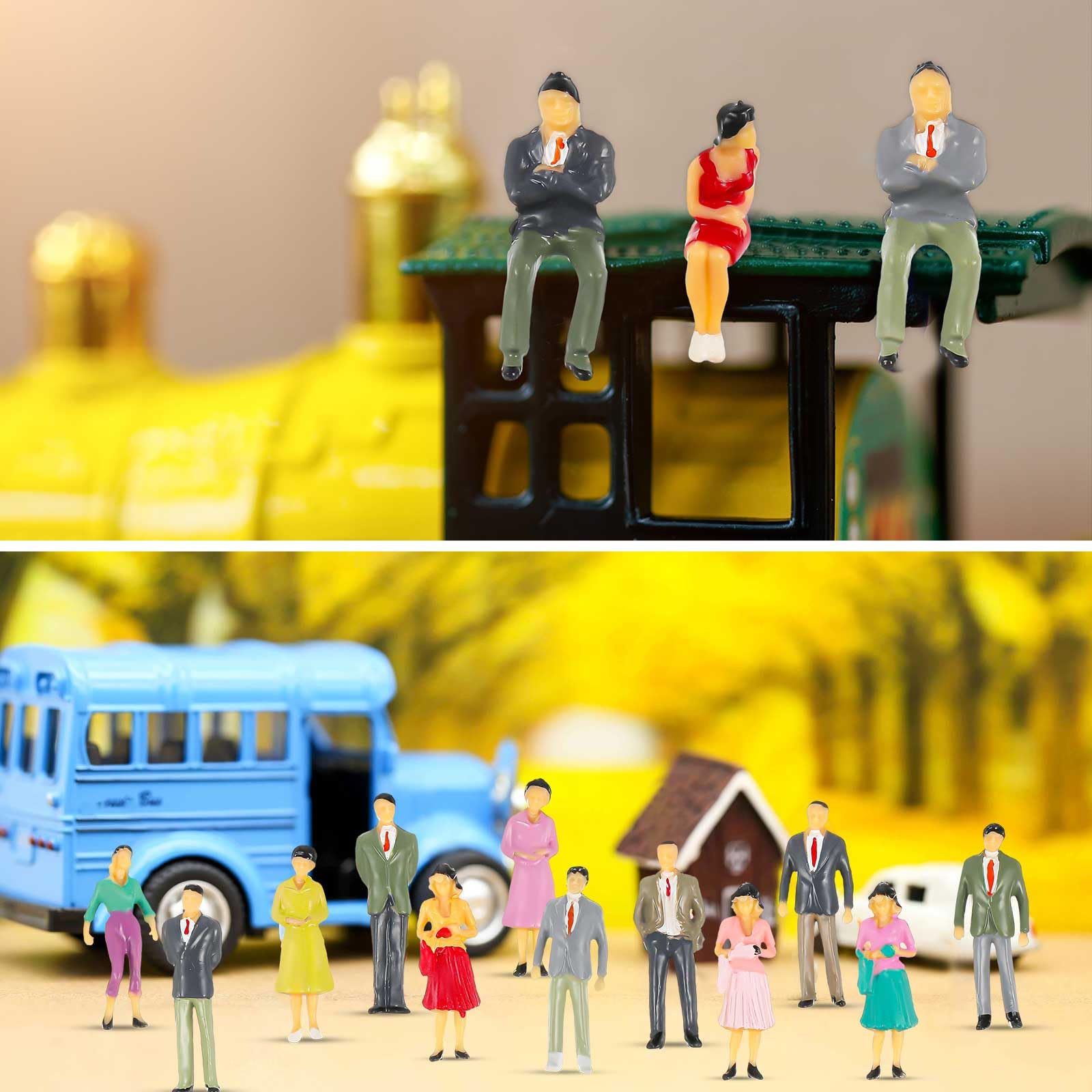 Juexica 50 Pcs Mini People Figurines 1: 50 Scale Model Trains Architectural Painted People Figures Tiny People Plastic Miniature Figurines Sitting Standing People for Miniature Scenes (Stylish Style)