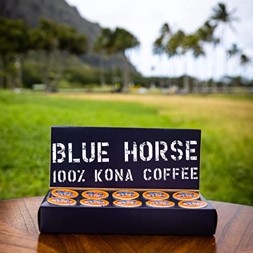 Farm-fresh: 100% Kona Coffee - Medium Roast - Compatible with K-Cup 2.0-10 Single Serve Pods - Blue Horse 100% Kona Coffee Arabica Beans from Hawaii