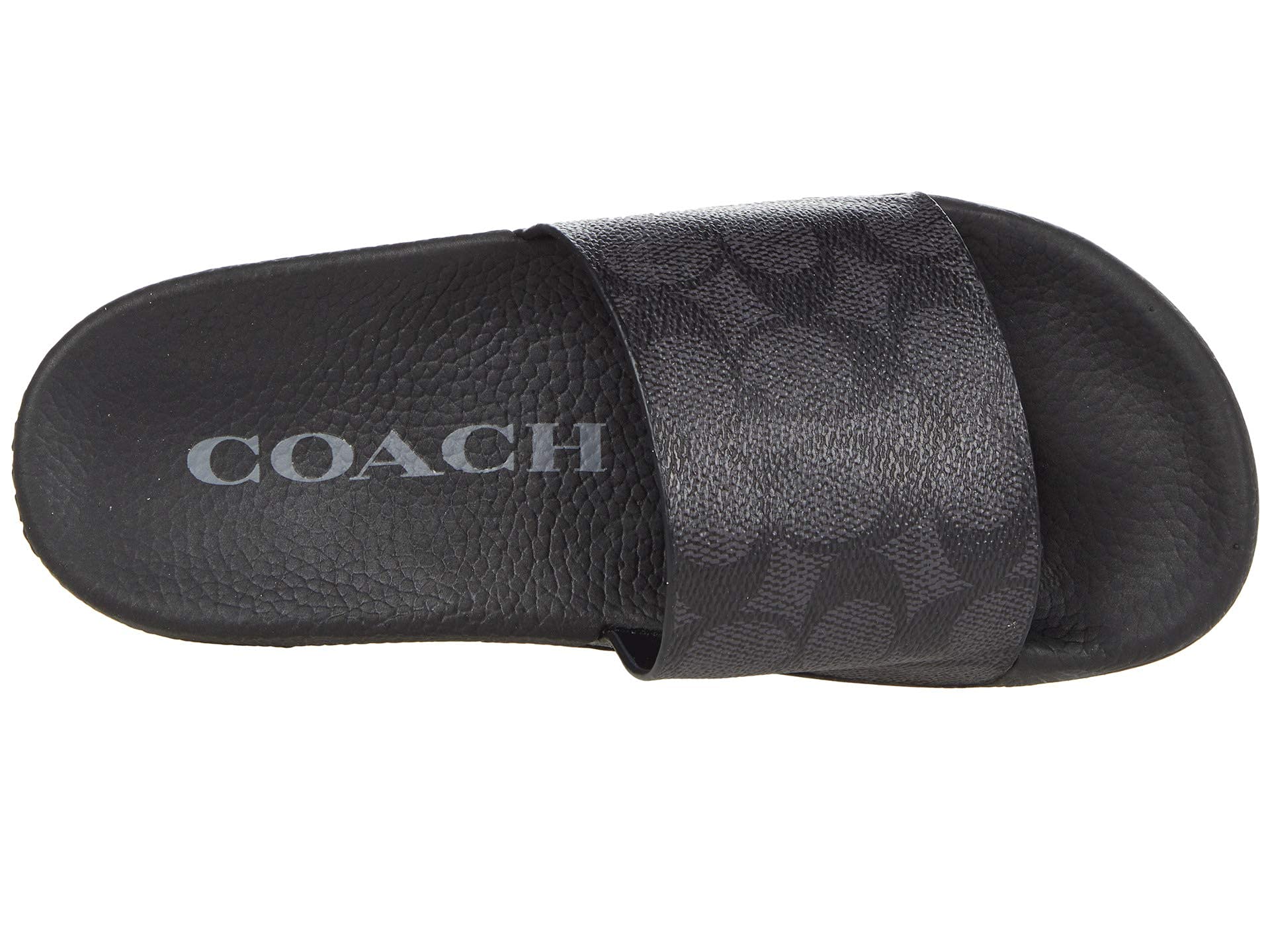 Coach® Udele Slides for Women – Textured Leather Upper – Round Toe Silhouette – Synthetic Outsole Charcoal/Black Mixed Material 9 M