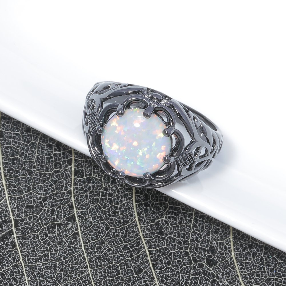 CiNily Black Gold Plated Opal Ring Ladies Gemstone Ring Opal Jewelry for Women Size 5