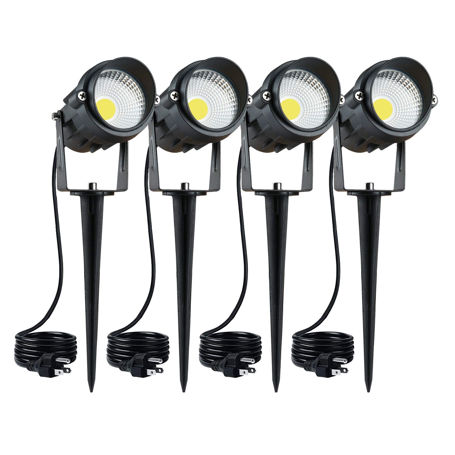 WIFZIG Outdoor Landscape Lighting 12W Waterproof Graden Lights COB Led Spotlights with Spiked Stand 120V for Lawn Decorative Lamp US 3- Plug 3000K Warm White (4Pack, 3000K)