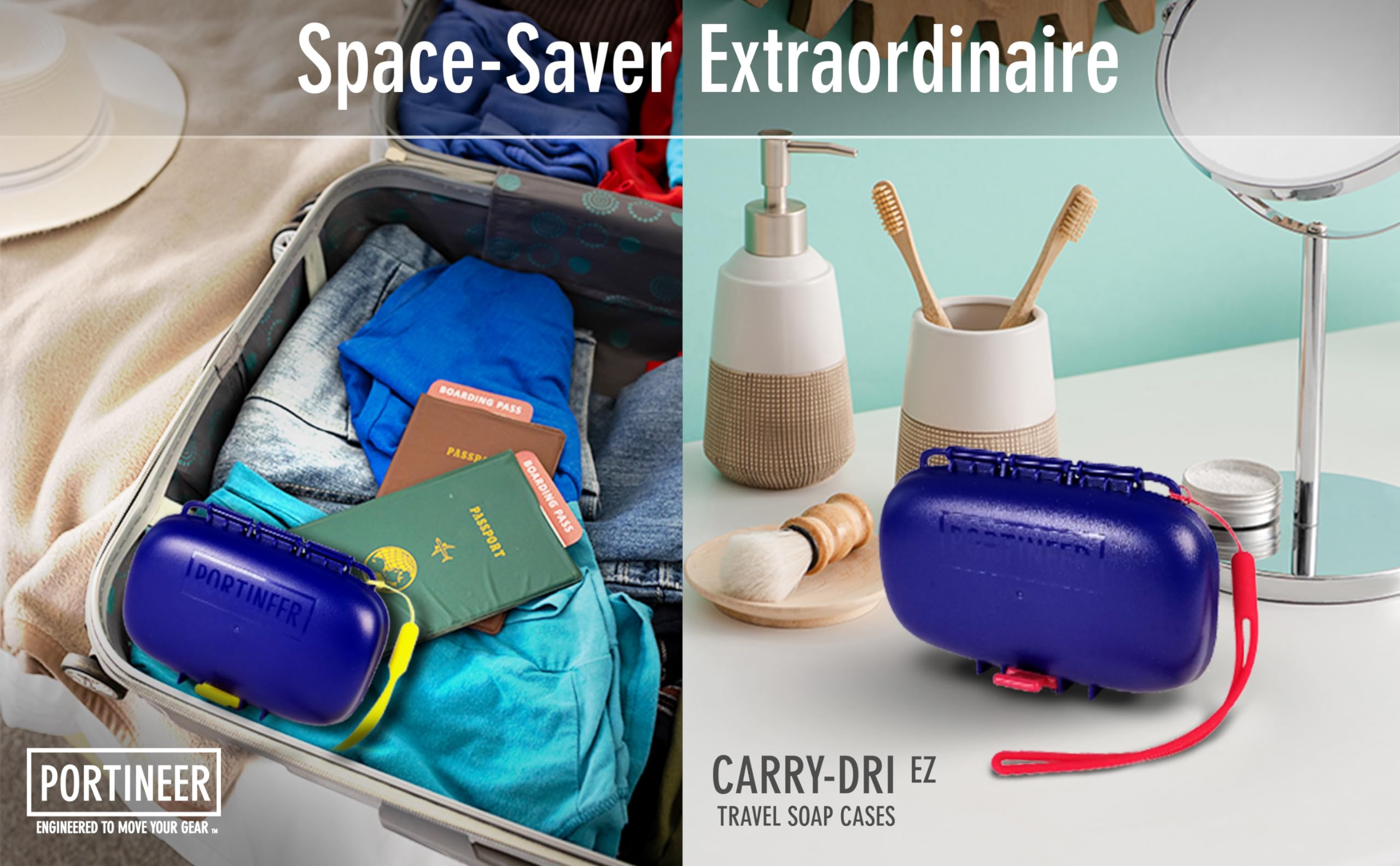 Carry-Dri EZ Travel Bar Soap Container & Dish - Dries with Patented Air Vents - Durable Leakproof Soap Holder - Compact Soap Bar Case - Ultimate Portable Soap Box for Traveling - Blue-Red