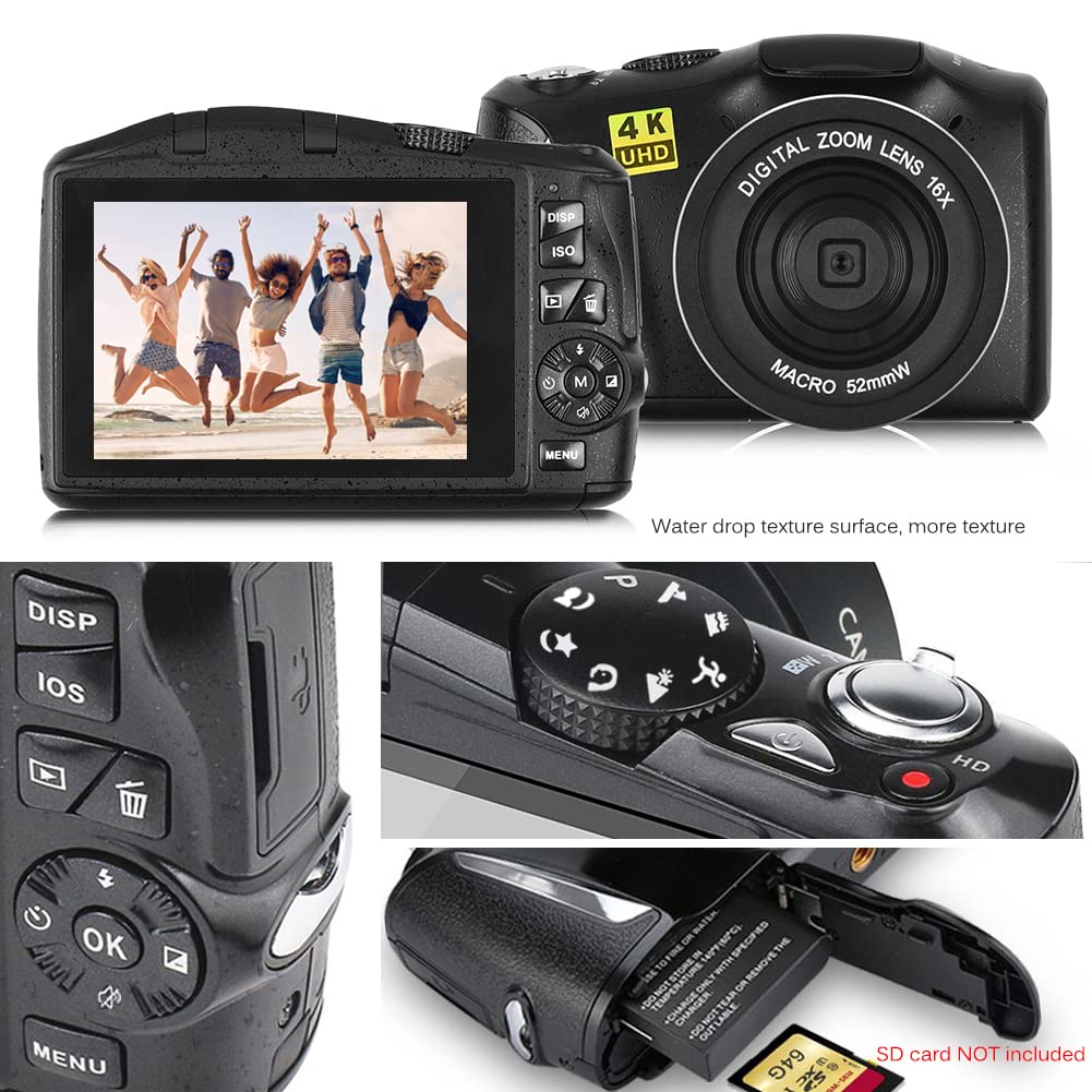 Digital Camera with Macro & Wide Angle Lens 48MP 4K Autofocus Vlogging Camera for Photography 3.0 Inch Screen Compact Camera for Beginners Teens with Two Rechargeable Batteries