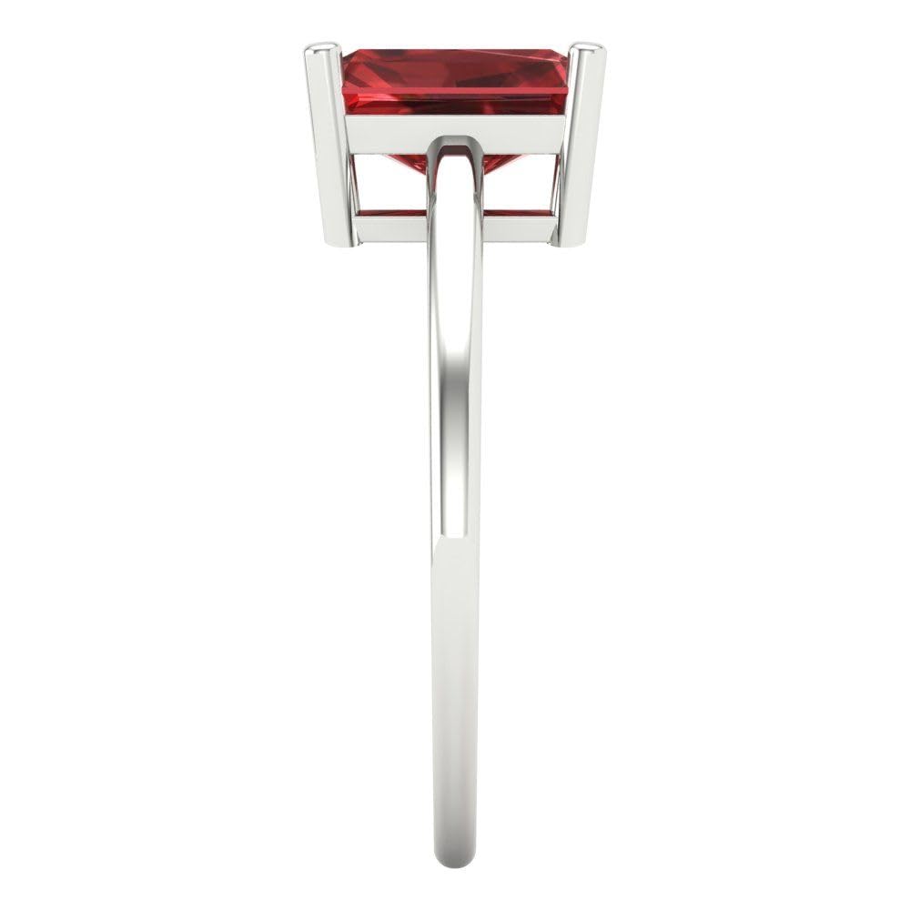 Clara Pucci 1.95ct Emerald Cut Solitaire Natural Scarlet Red Garnet 4-Prong Classic Designer Statement Ring 14k White Gold for Women