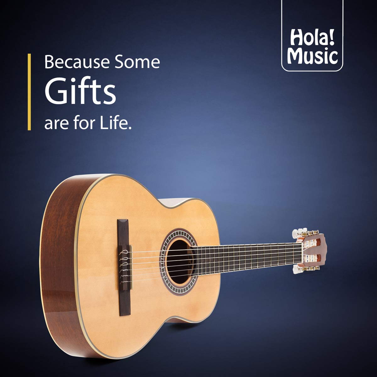Classical Guitar with Soft Nylon Strings by Hola! Music, Junior 3/4 Size 36 Inch Model HG-36GLS, Natural Gloss Finish - FREE Padded Gig Bag Included