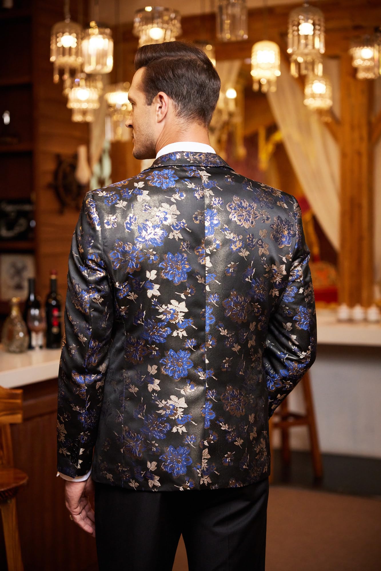 COOFANDY Mens Floral Tuxedo Jackets One Button Stylish Dinner Wedding Party Dress Suit Blazers Jacket Blue