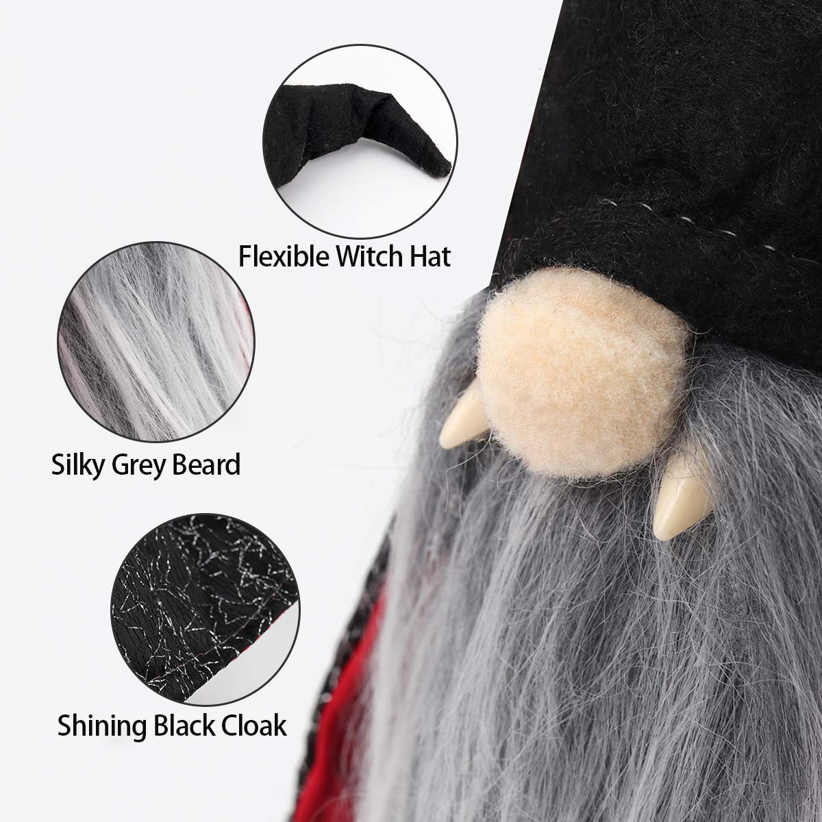D-FantiX Halloween Gnomes Plush Decor, 2 Pack Handmade Tomte Swedish Gnome Nisse Scandinavian Vampire Gnomes Ornaments with Black Witch Cloak Hat Halloween Table Decorations Gifts
