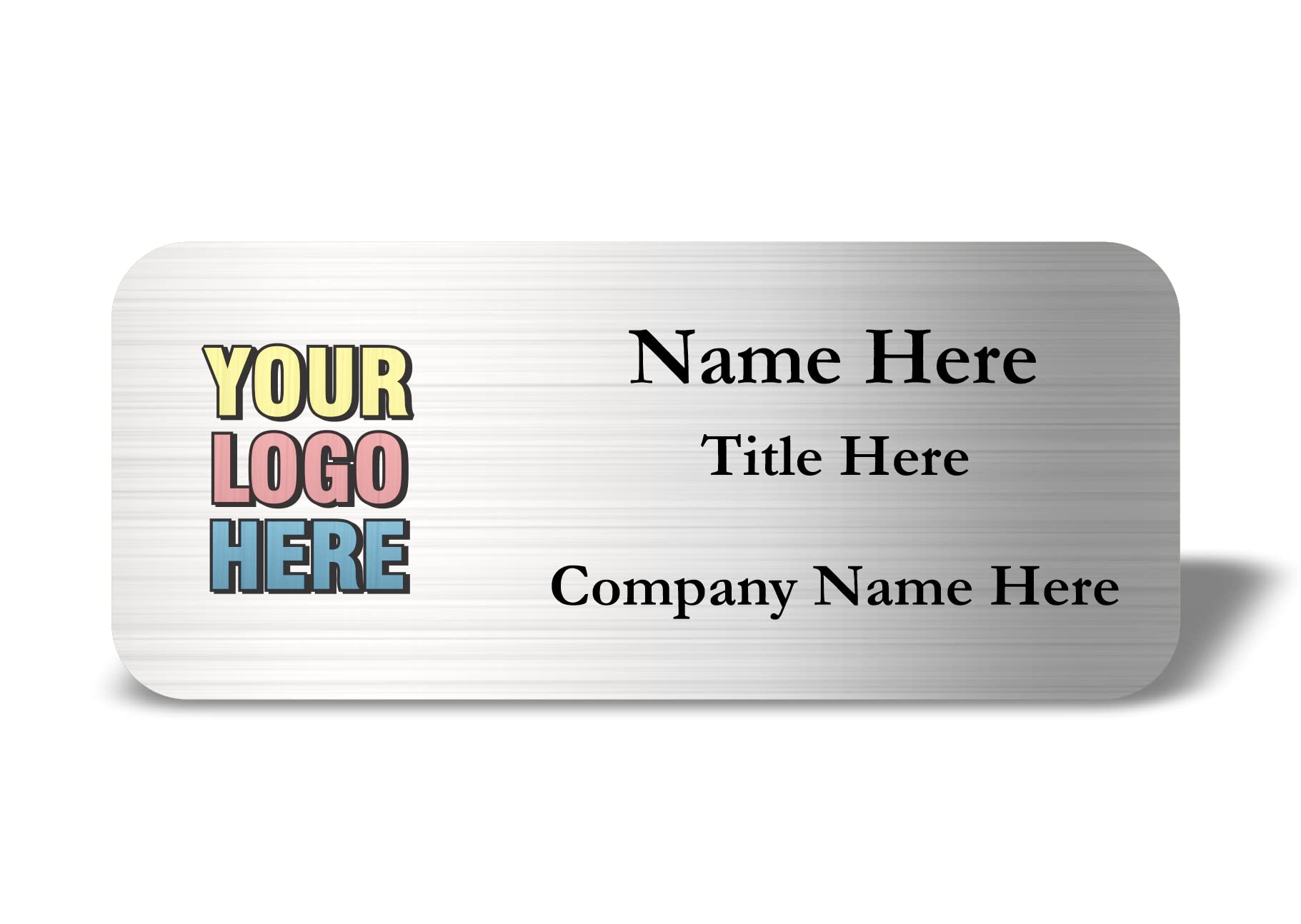 Custom Name Tag with Logo - Personalized Name Badge with Magnet Backing - Choose Your Size and Color (Silver Metal 3"x1.25" - Logo on Left)