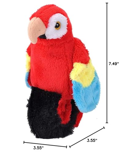 Wild Republic Perching Parrot, Scarlet Macaw, Snap Bracelet, Records and Replays, 9 Inches, Gift for Kids, Plush Toy, Fill is Spun Recycled Water Bottles