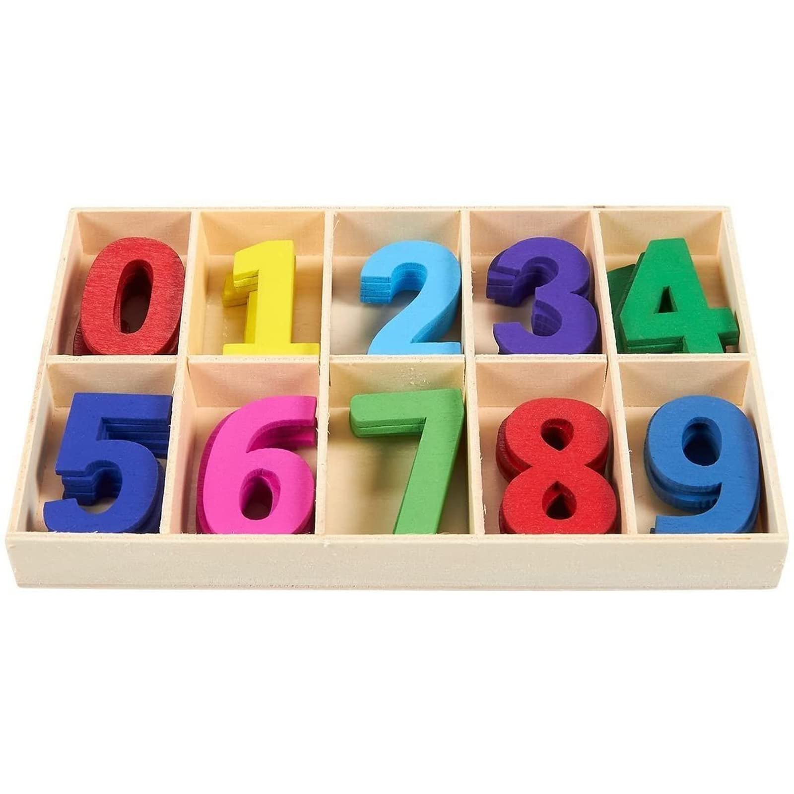 Wooden Numbers for Learning Games, Educational Tool (Rainbow Colors, 50 Pieces)