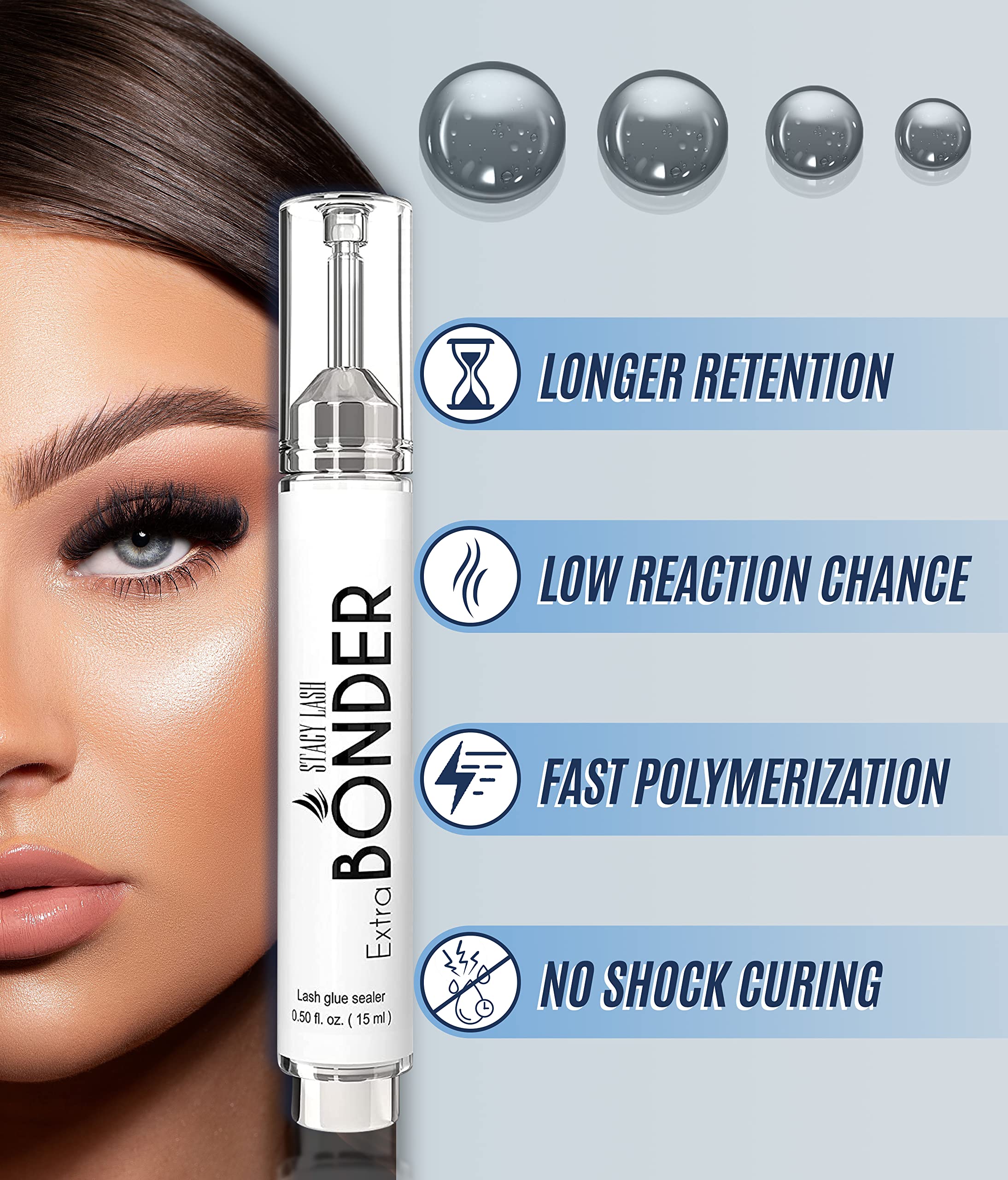 Extra Strong Evolution 5ml + Sensitive Eyelash Extension Glue 5 ml + Extra Bonder - Stacy Lash/Black Semi-Permanent Adhesive for Individual Lash Extensions & Super Sealer/Professional Use Only