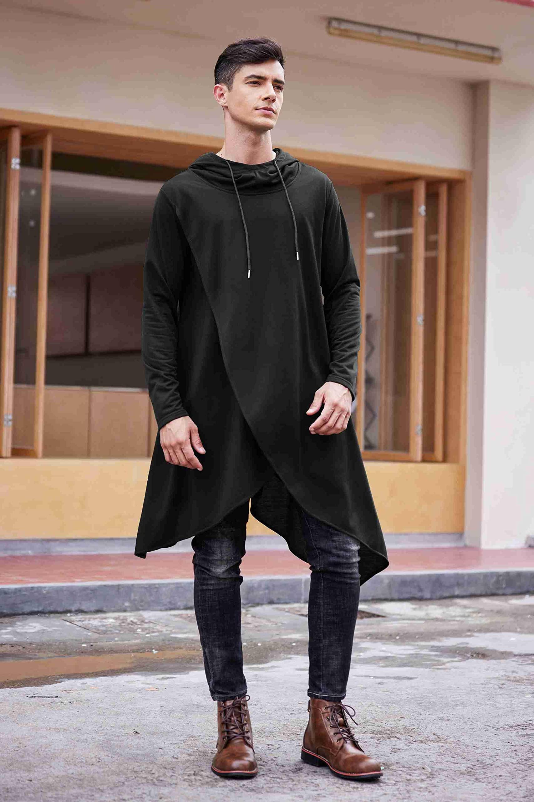 COOFANDY Men's Halloween Poncho Hoodies Black(Pumpkin Face) Medium