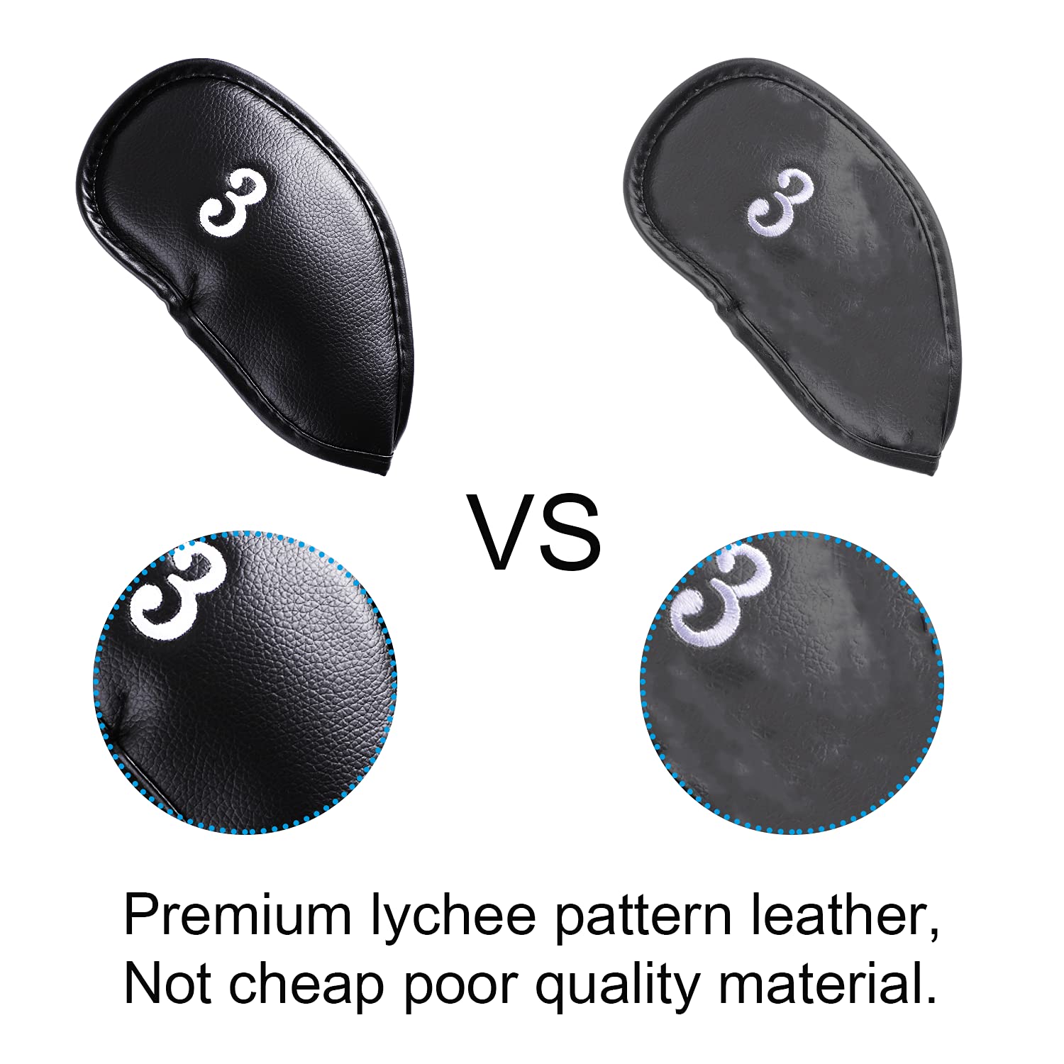 DeepRoar Golf Iron Covers Golf Club Covers Thick Synthetic Leather Golf Iron Head Covers Set Headcovers Fits for All Brands Callaway, Ping, Taylormade, Cobra (Black)