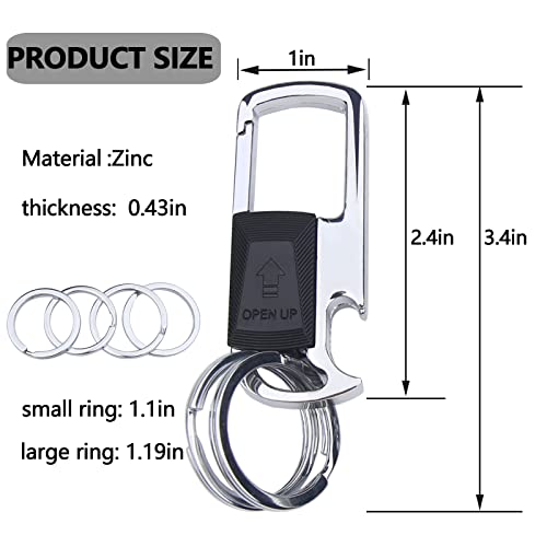 Mtverver Metal Keychain Car Key Chain Holder Clip with 4 Detachable Key Rings ,Bottle Opener Keychain (Black)