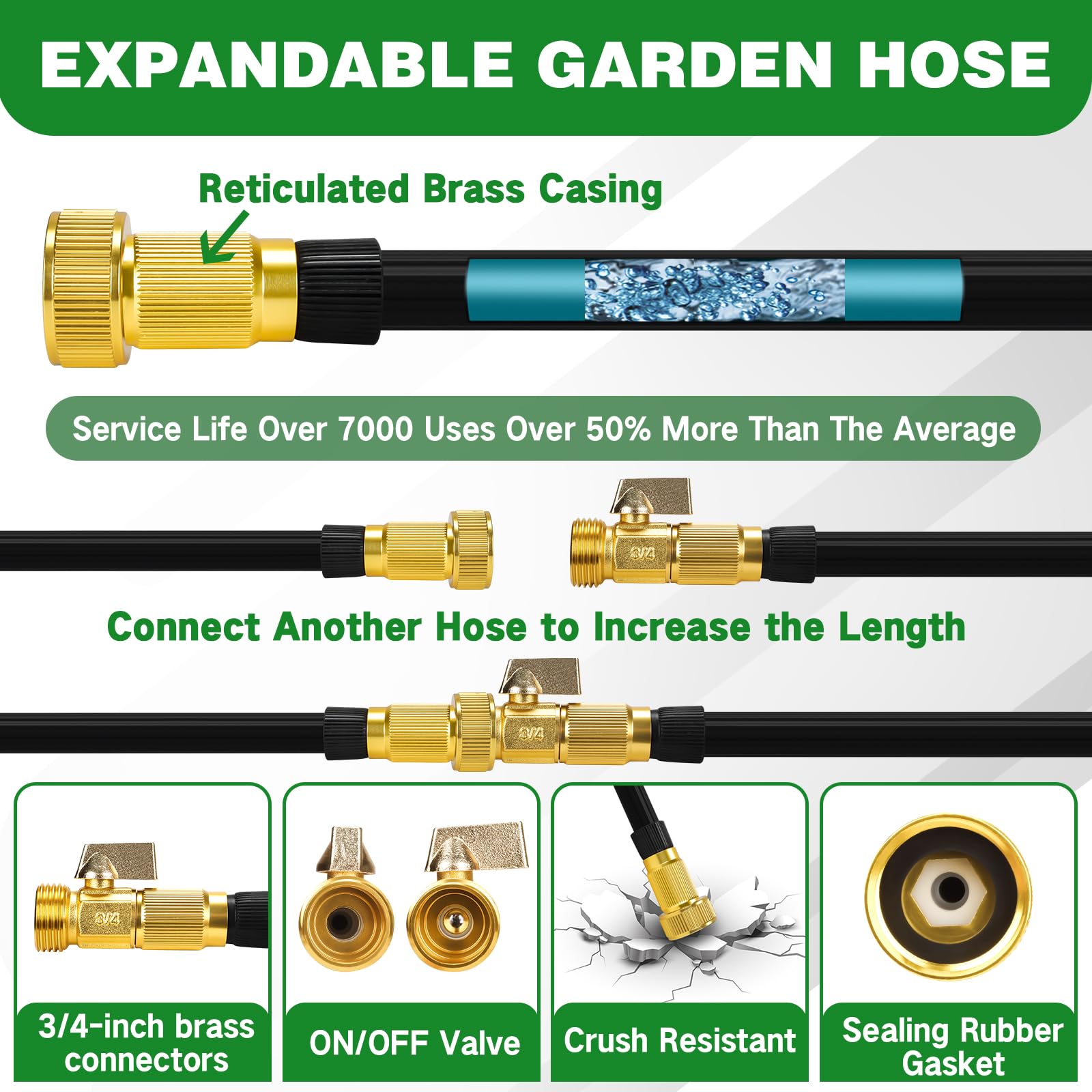 Expandable Garden Hose 100ft Durable Flexible 50 Layers Nano Rubber Lightweight No-Kink Water Pipe 10 Functions Spray Nozzle Water Hose 3/4'' Solid Brass Fittings Easy Storage for Outdoor Yard Black