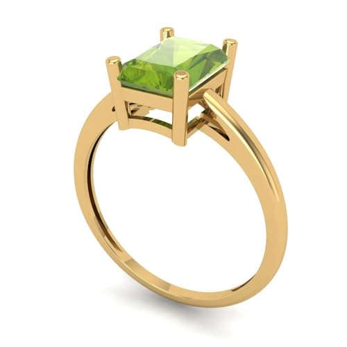 Clara Pucci 1.9ct Emerald Cut Solitaire Genuine Vivid Green Peridot Proposal Bridal Designer Wedding Anniversary Ring 14k Yellow Gold