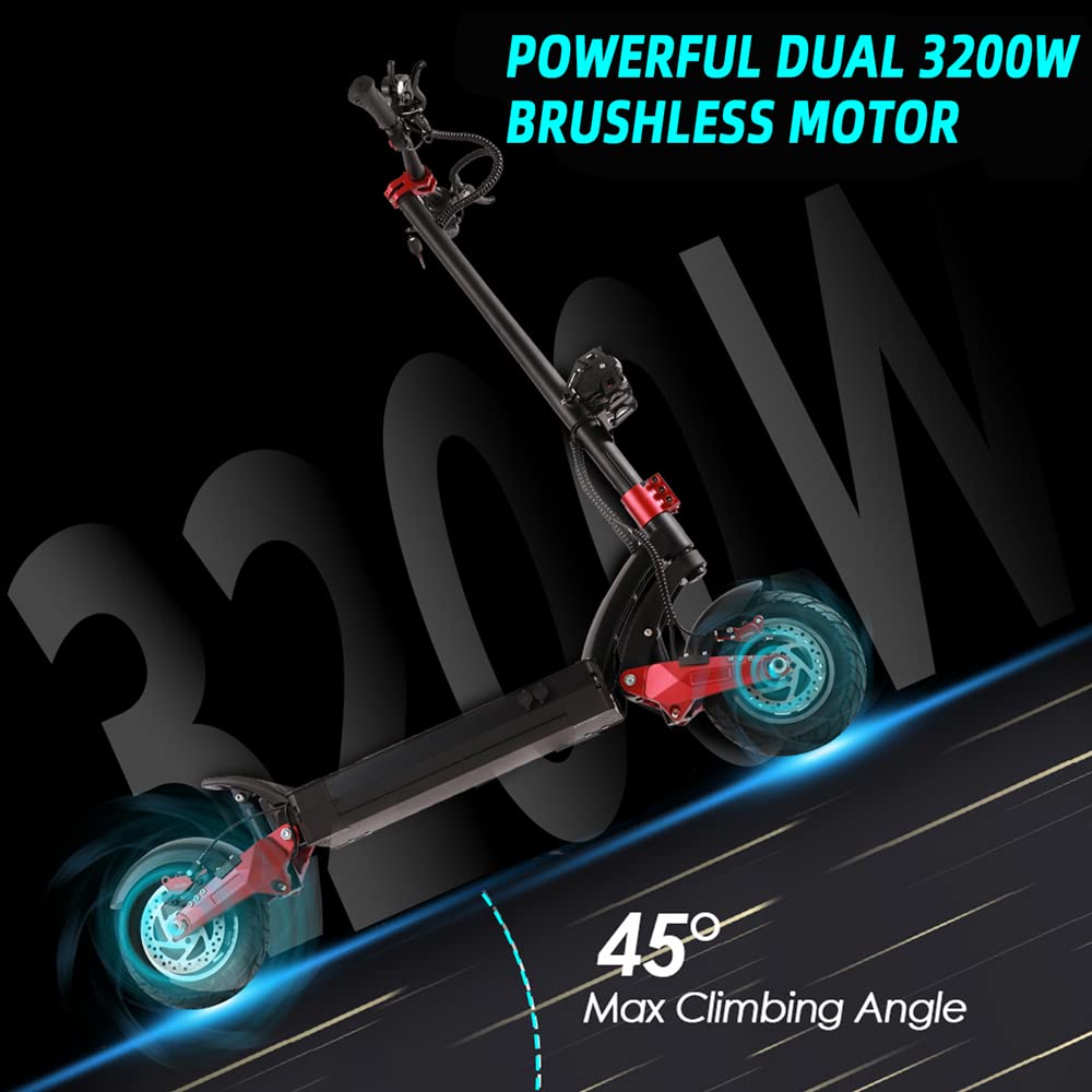 Electric Scooter for Adults-3200W Dual Motor, 45 MPH 56Miles Range 60V21Ah Battery, Dual Braking System & Dual Headlight,10" Pneumatic Tires Offroad Fast Scooter