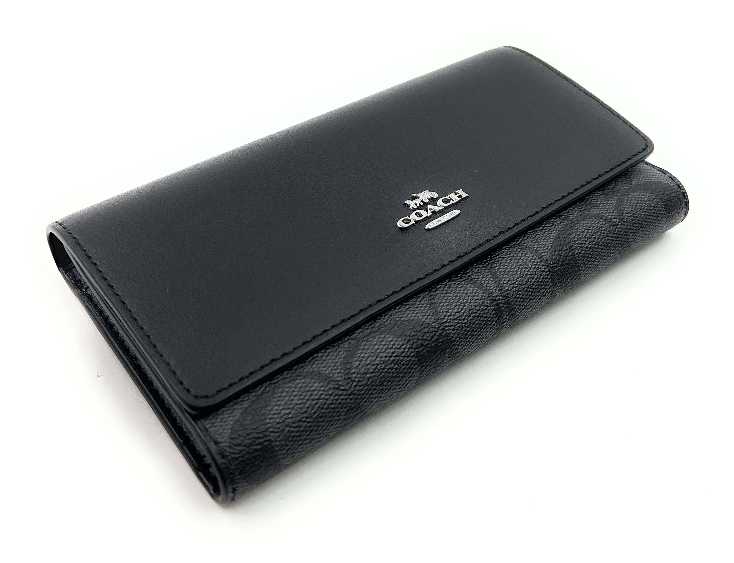 Coach Signature Slim Trifold Wallet (SV/Black Smoke/Black)