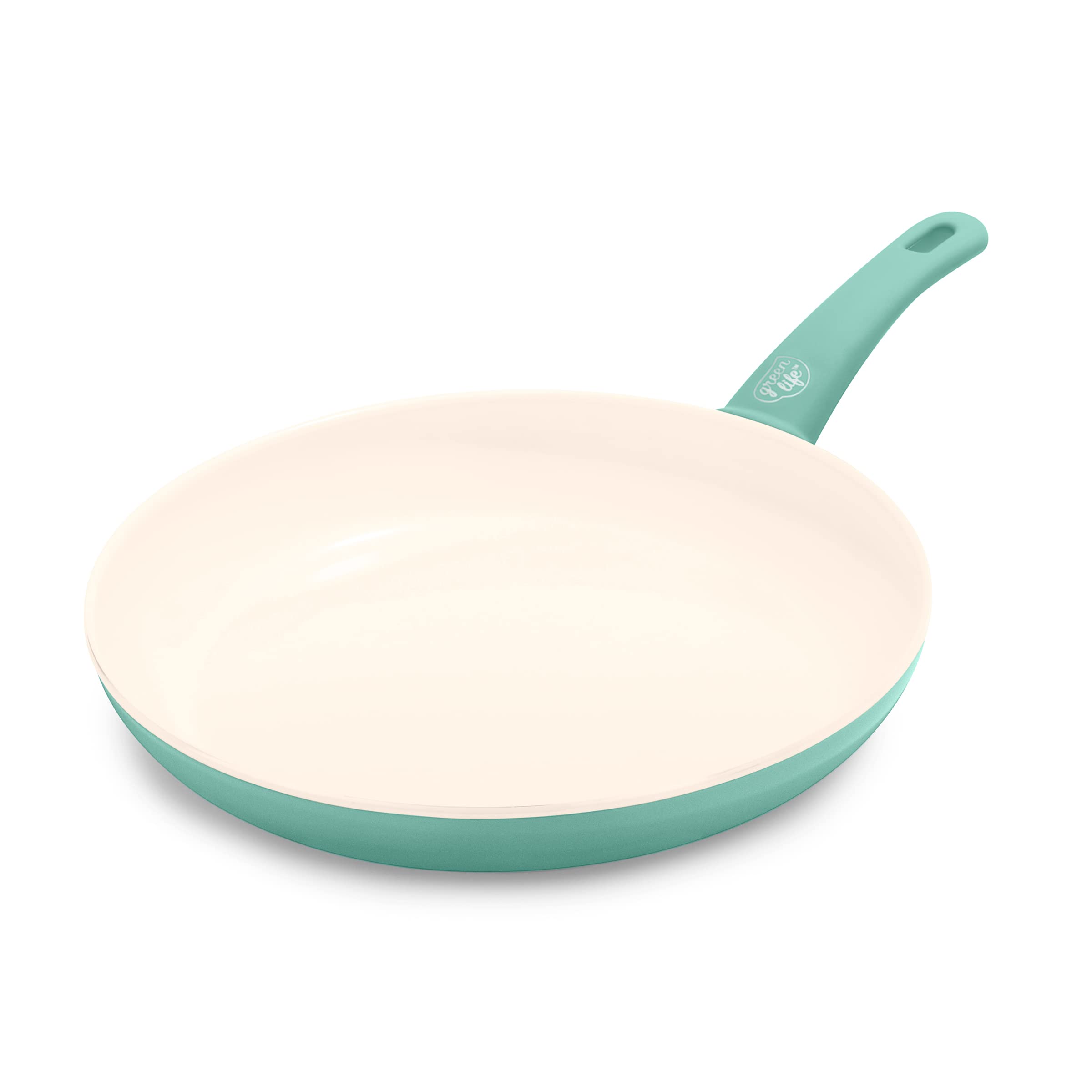 GreenLife Soft Grip Healthy Ceramic Nonstick 12" Frying Pan Skillet, PFAS-Free, Dishwasher Safe, Turquoise