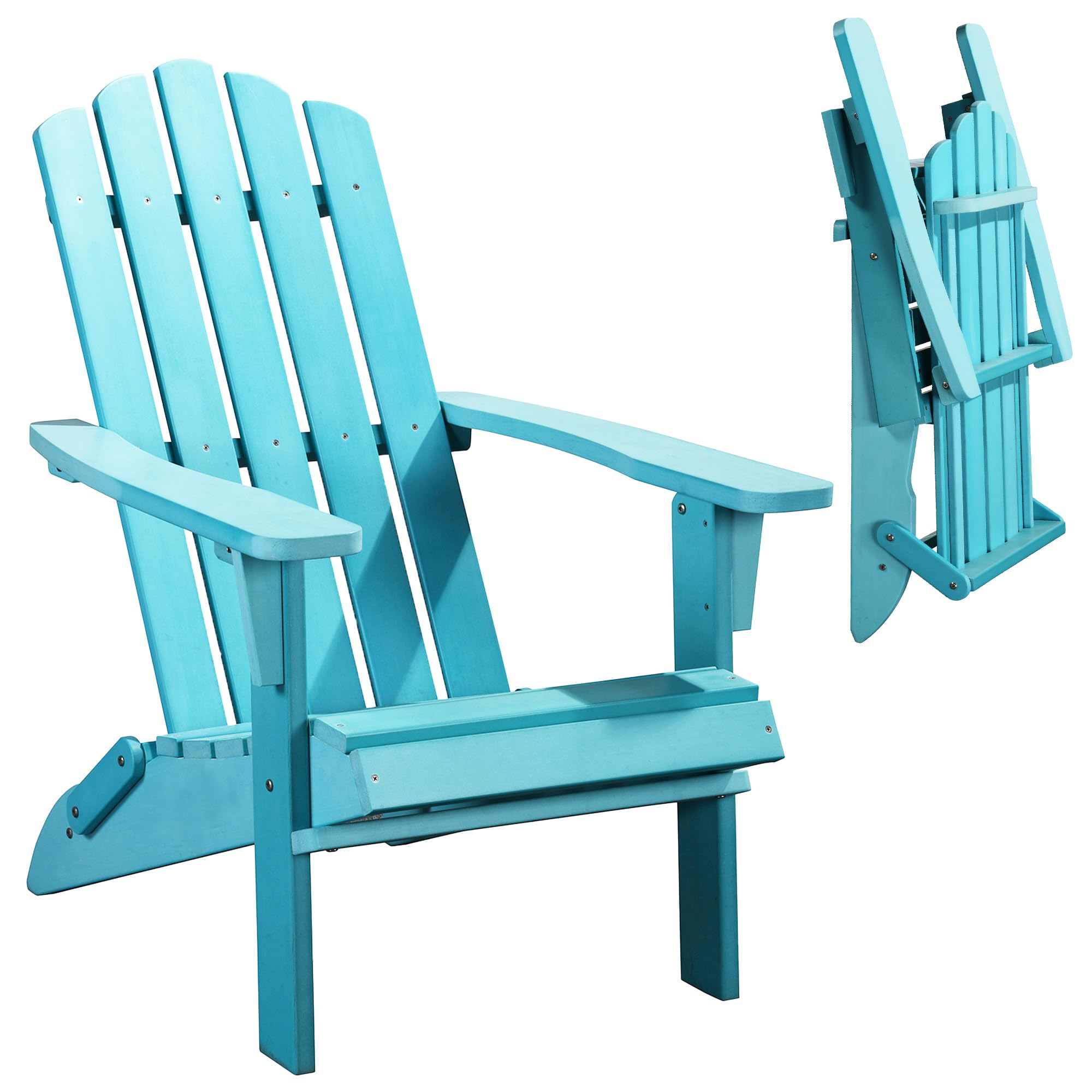 PolyTEAK Folding Adirondack Chair, Premium Weather Resistant Poly Lumber, Outdoor Patio Furniture, Up to 300 lbs, Plastic Adirondack Chairs for Patio Garden Fire Pit (Classic, Blue)