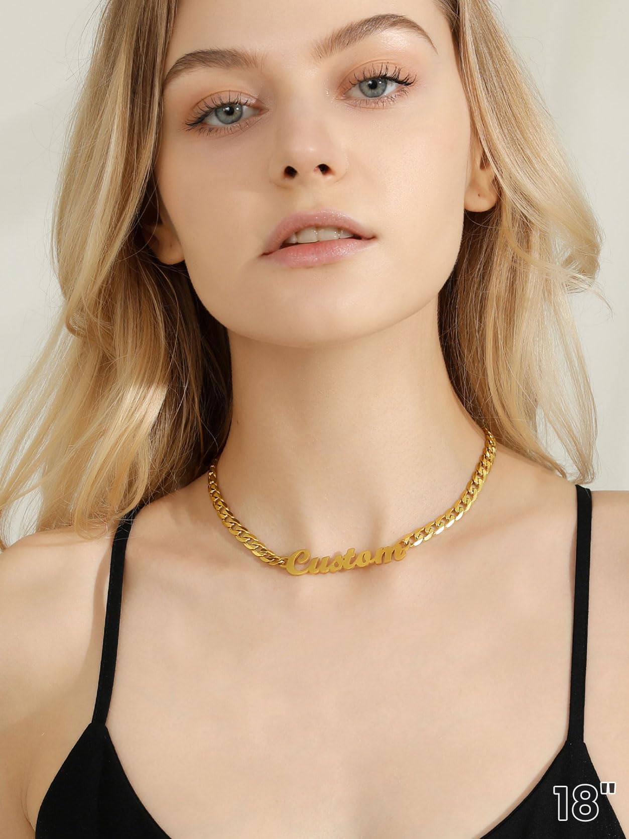 Custom Name Necklace for Men, Gold Nameplated Personalized Initial Name Choker Necklace with Curb Chain Personalized Jewelry Gift for Women