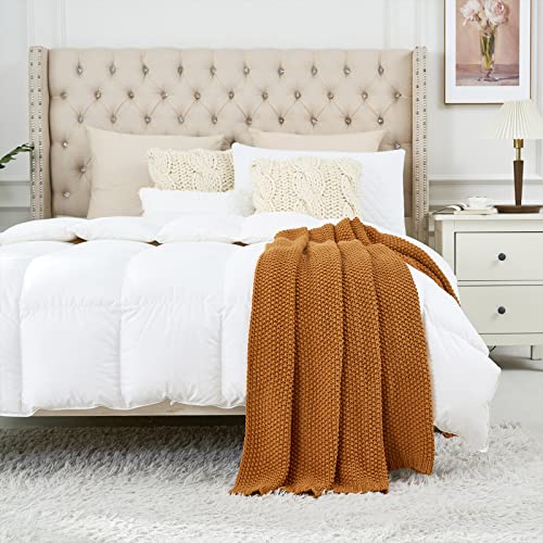 Chunky Cable Knit Throw Blanket Lightweight Burnt Orange 100% Organic Cotton Blanket for Sofa Couch Bed Baby Nursery, Rustic Shabby Chic Modern Farmhouse, 51” x 63” Give Laundering Bag