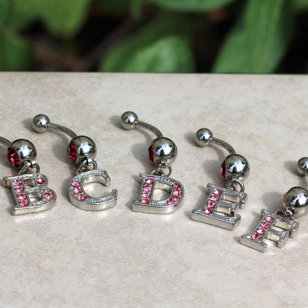 Dynamique 316L Surgical Steel Belly Button Ring With Alphabet Letter Dangle (Sold Per Piece)