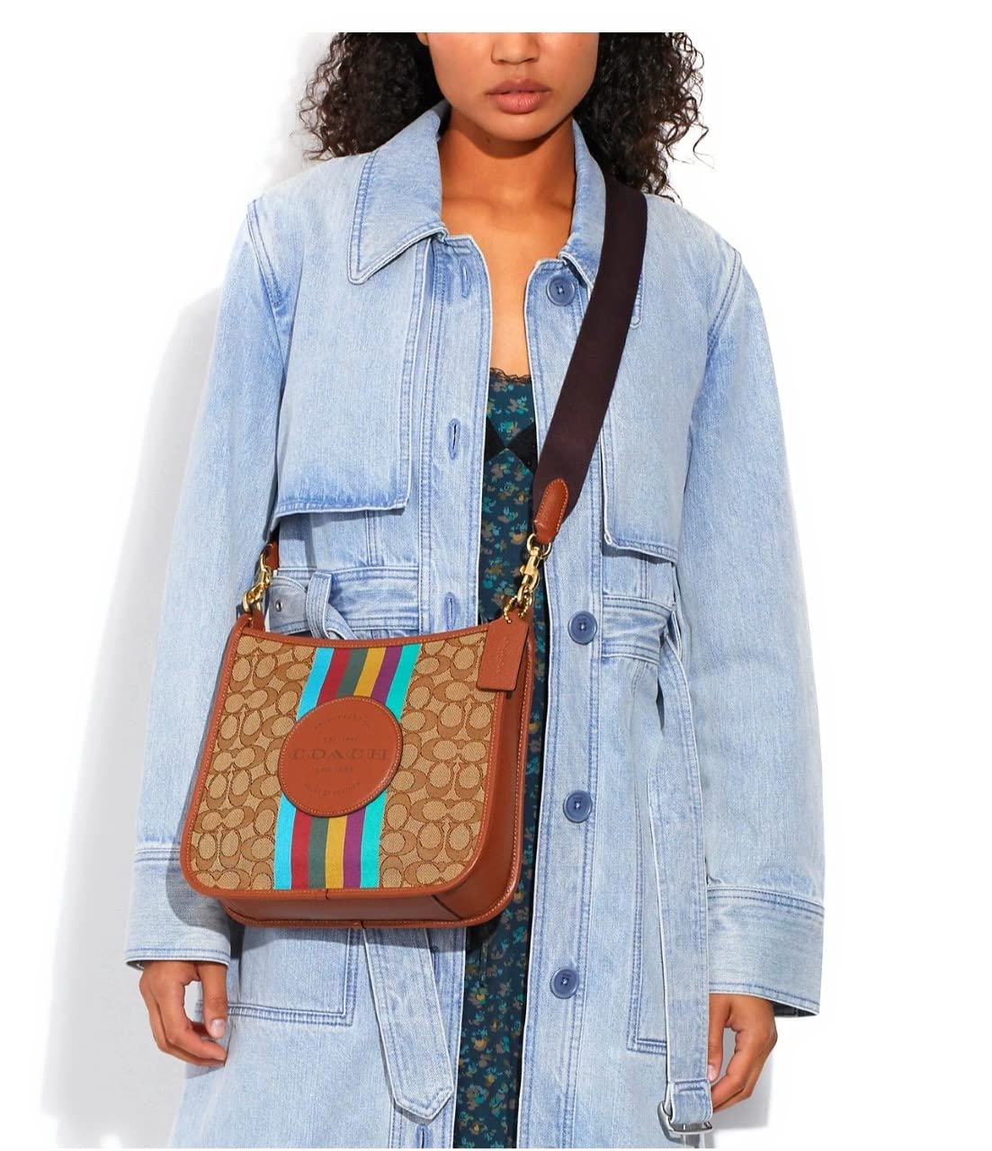 COACH Women's Dempsey File Crossbody Shoulder Bag (Signature Jacquard - Stripe - Patch - Khaki - Redwood Multi)