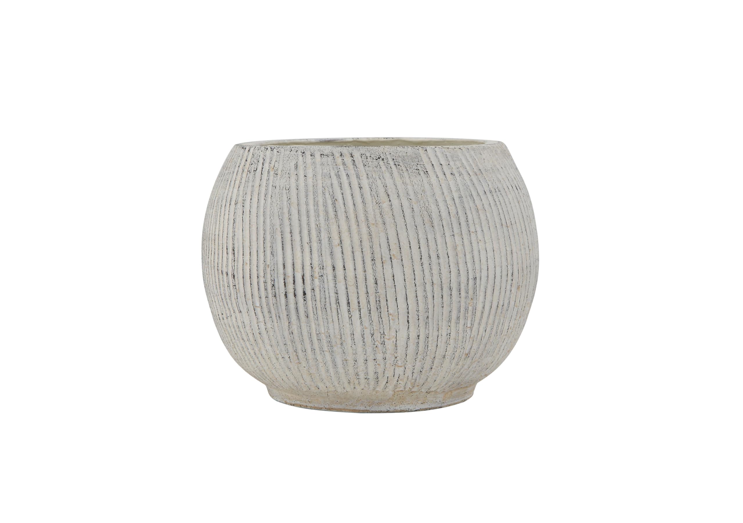 Distressed Cream Terracotta Planter with Fluted Texture