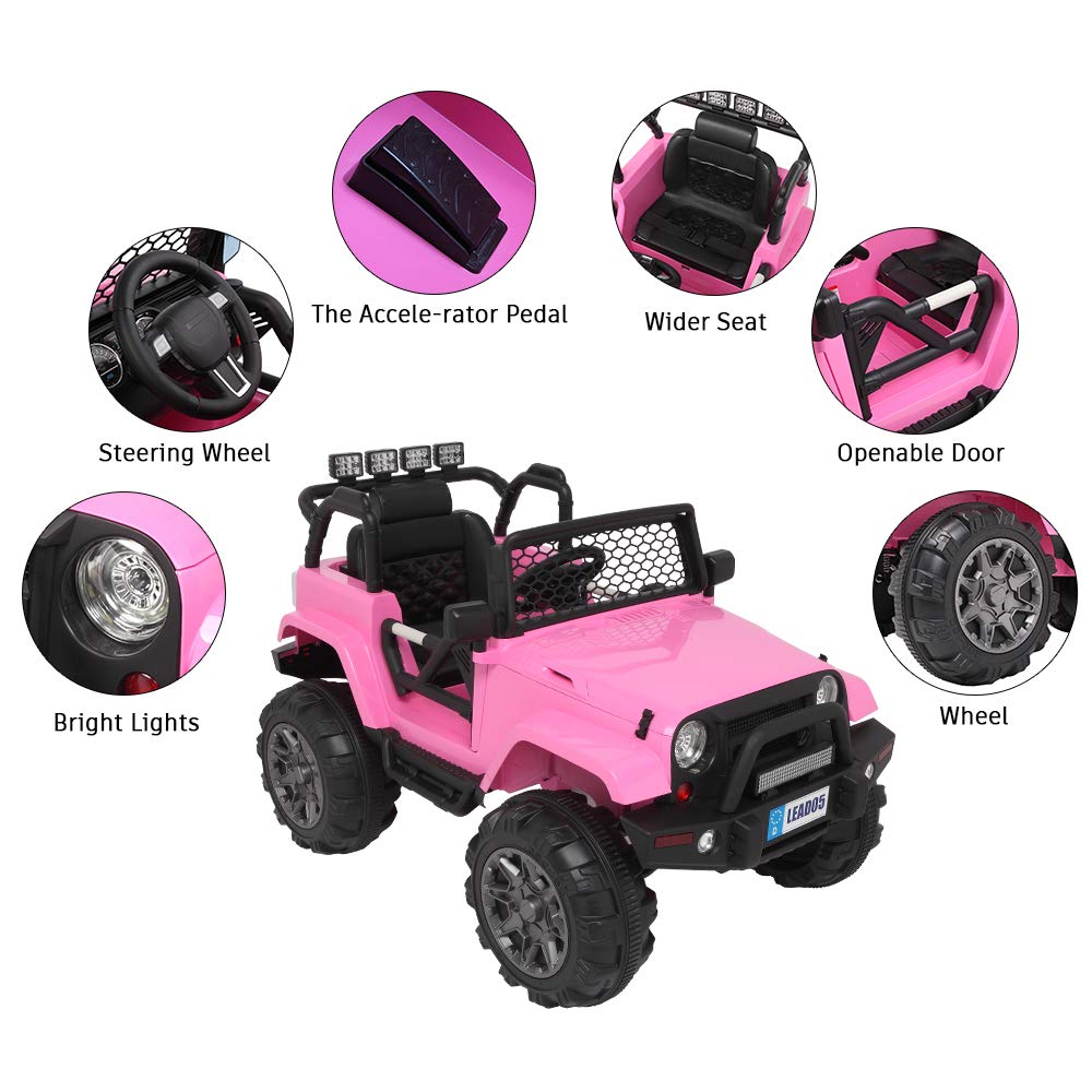 VALUE BOX Extra Larger Ride On Truck, 12V Battery Electric Kids Toddler Motorized Vehicles Toy Car w/Remote Control, 3 Speeds, Spring Suspension, Seat Belts, LED Lights and Realistic Horns (Pink)
