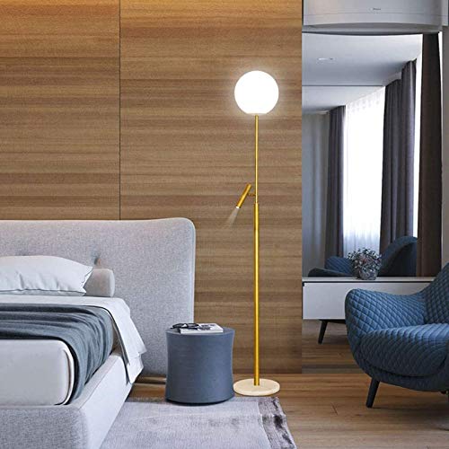 GRFIT Floor Lamp Standing Lamp Spherical Stick Floor Lamp Ontemporary LED Standing Light for Bedrooms Offices Antique Brass Indoor Pole Light ,H 68.2", Gold Modern Standing Lamp Retro Floor lamp