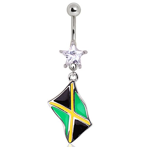 Dynamique 316L Surgical Steel Jamaican Flag Belly Button Ring (Sold Per Piece)