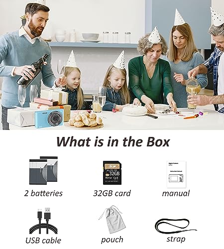 Digital Camera, FHD 1080P Digital Camera for Kids Video Camera with 32GB SD Card 16X Digital Zoom