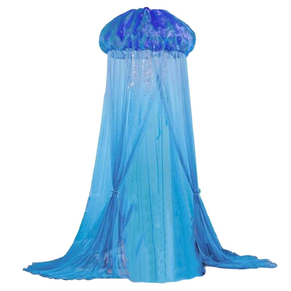 CUTICATE Kids Bed Canopy with Hanging Mosquito Net for Baby Crib Nook, Jellyfish Castle Game Tent Nursery Play, Summer Room Decor (Blue)