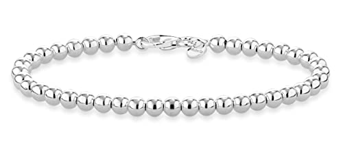 Miabella 925 Sterling Silver Italian Handmade 4mm Bead Ball Strand Chain Bracelet for Women 6.5, 7, 7.5, 8 Inch Made in Italy (8.00 Inches)