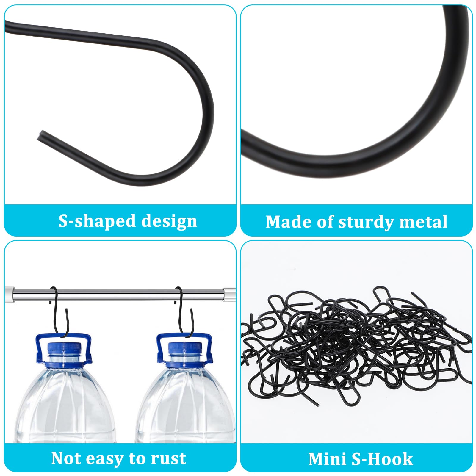 Giantree 60Pcs Mini S Hooks, 1 Inch Small S Hooks for Hanging Small Metal Hooks S Hooks Black, S Shaped Mini Hooks for DIY Crafts Jewellery Hanging Key Chain and Name Plate(Black)