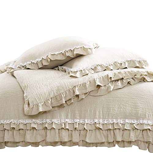 Lush Decor Ella Shabby-Chic Ruffle Lace 3-Piece King Comforter Set (Neutral)